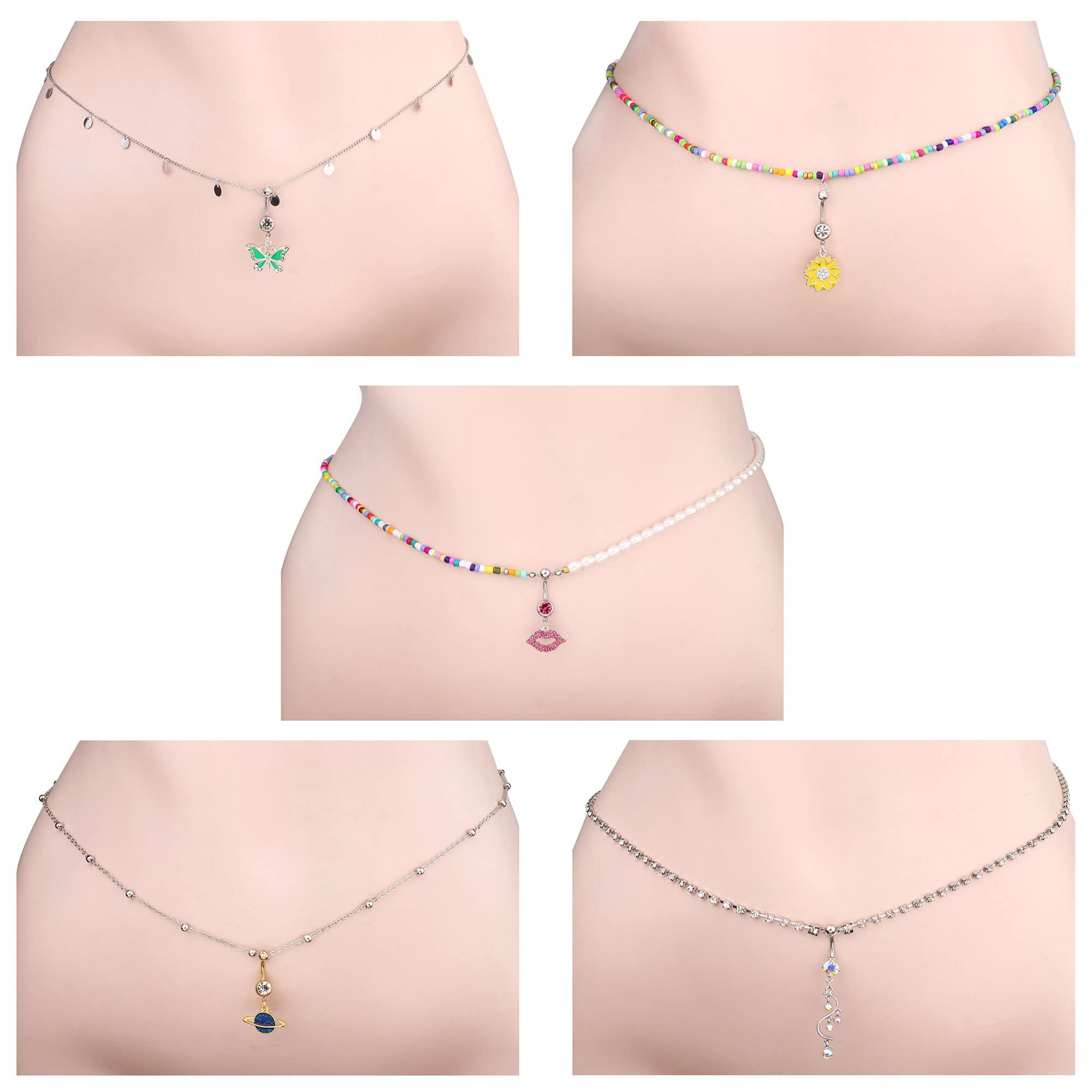 Drperfect Belly Button Ring with Waist Chain for Women Belly Ring Chain 14G Stainless Steel Dangle Belly Button Ring Belly Chain Jewelry for Waist