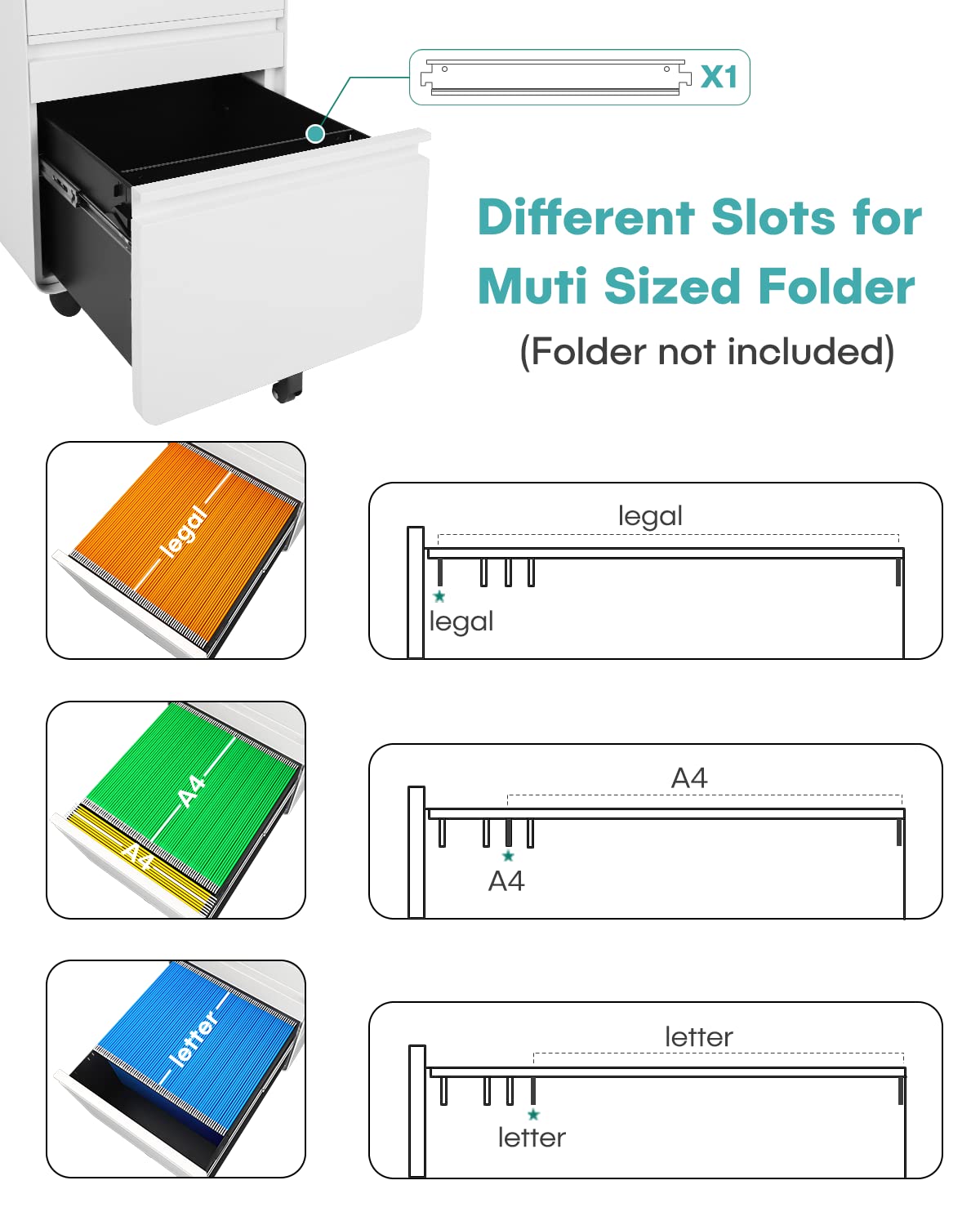 Dripex 3 Drawer File Cabinet, Metal Filing Cabinets with Lock Wheels for A4/Legal/Letter File, Anti-tilt Under Desk Design, Lockable Rolling Mobile File Cabinet for Home Office (White)