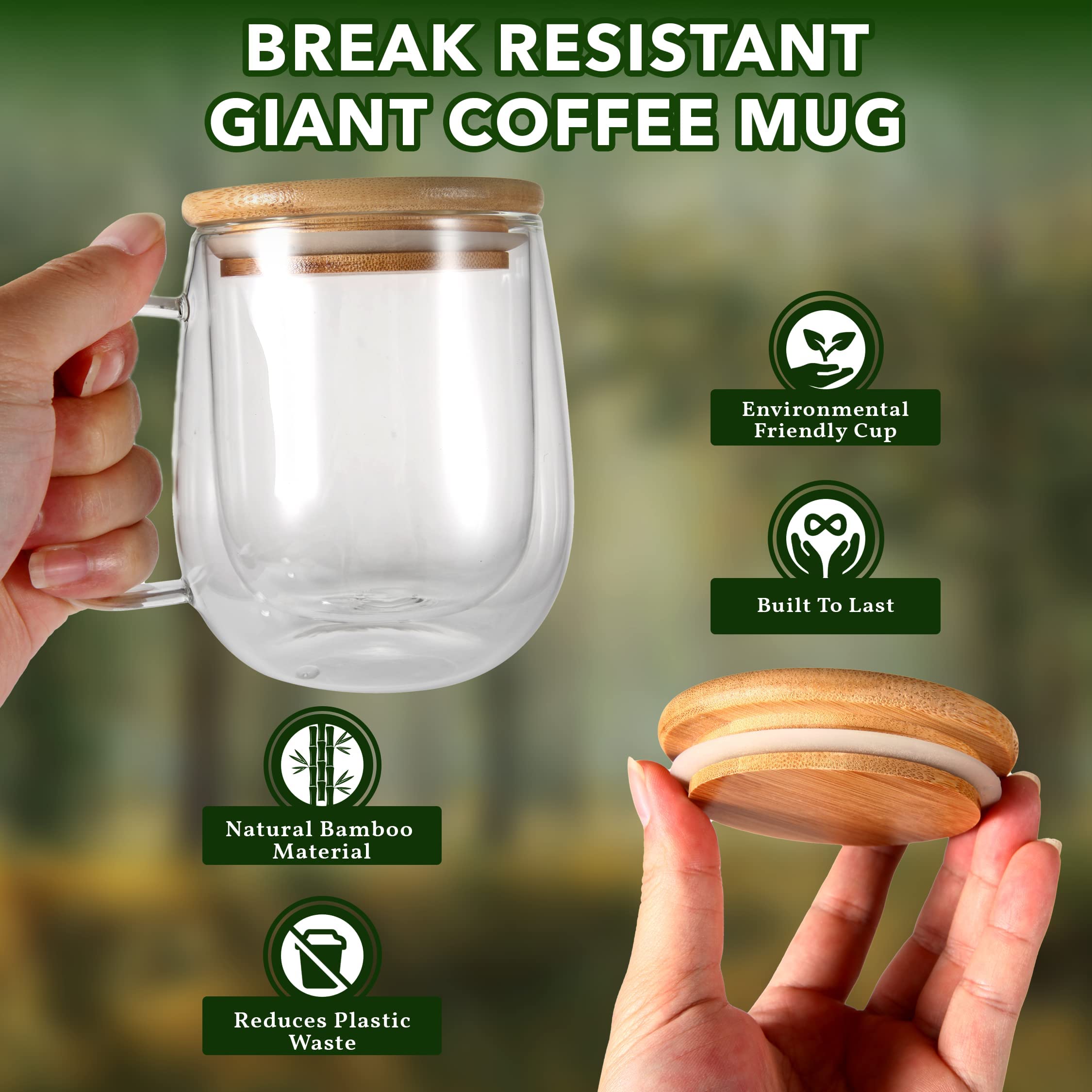 Double Wall Glass Coffee Mugs 16 oz set of 2, clear glass coffee mugs,glass mugs,large coffee mugs, cappuccino cup,tea cup, tea mug, latte cup, insulated coffee mug with handle