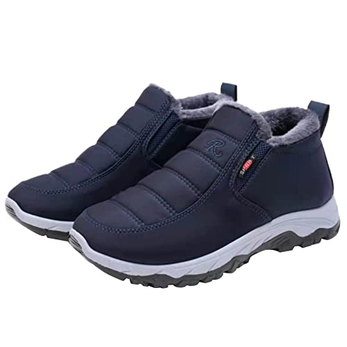 FASDNENDYS Winter Shoes with Fur Lined Warm Ankle Boots Mens Couple Boots Winter Flat Splashing Driving Boots Men Blue