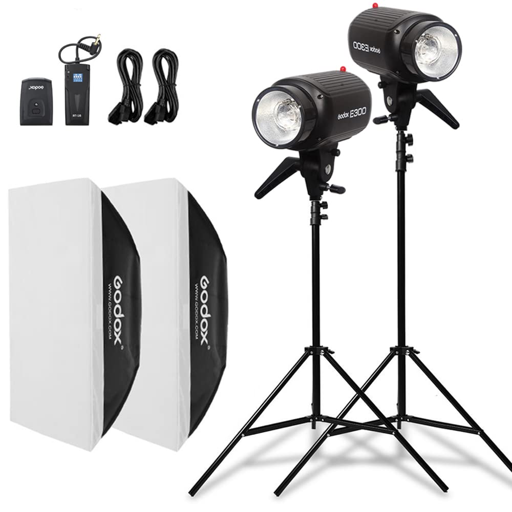 Godox 750W Professional Studio Strobe Flash Light Kit, 3-Light Godox Strobe Lighting Kit for Photography, 3x250W 5600K Monolights with Strobe Trigger, Softbox, Light Stands, Boom Arm