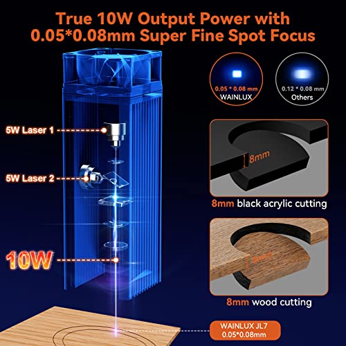 WAINLUX JL7 Laser Engraver Cutter 60W, Laser Engraving Machine Real 10W Compressed Spot 0.05*0.08mm, Support LightBurn, BT Connection, 15.7''x15.7'' Area, DIY CNC Laser Engraving for Wood Metal Glass