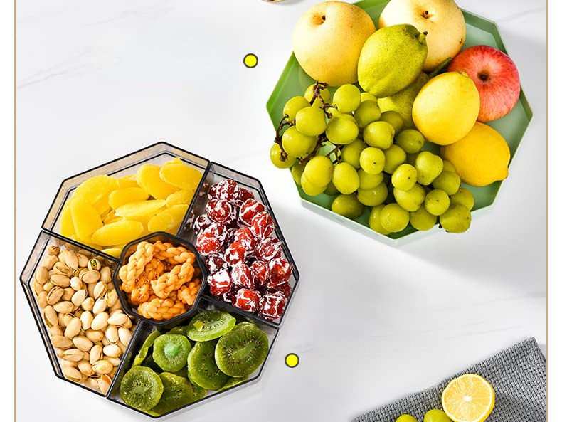 Easy Essentials Food Storage Container Bins, Divided Lazy Susans Turntable Organizer Bins Appetizer Tray, Round Reusable Snack Containers for Compartment Round Plastic Food Storage (Green)