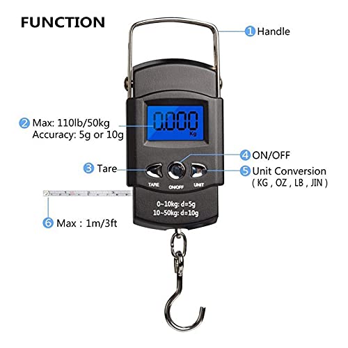 Fish Scales Digital Weight,Digital Fishing Scale 110lb/50kg with Built-in Measuring Tape,Fish Gripper (Black)