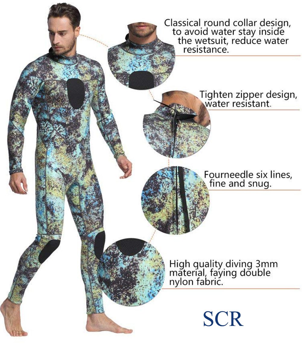 Dyung Tec Wetsuits Mens 3MM Camo Neoprene Scuba Diving Unisex One Piece Sport Skin Spearfishing Full Suit (L)
