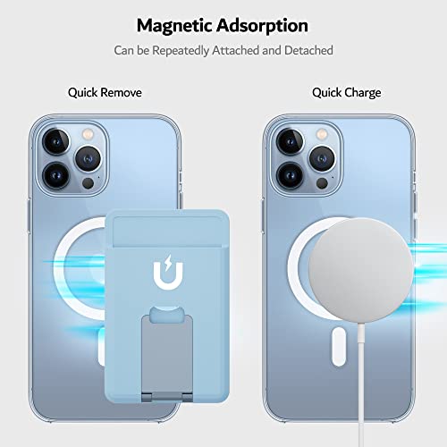 pzoz Magnetic Card Holder Wallet with MagSafe Kickstand, Silicone Pockets Card Holder with Metal Stand for iPhone 15, 14, 13, 12, Pro, Mini, Max, Plus (Blue)
