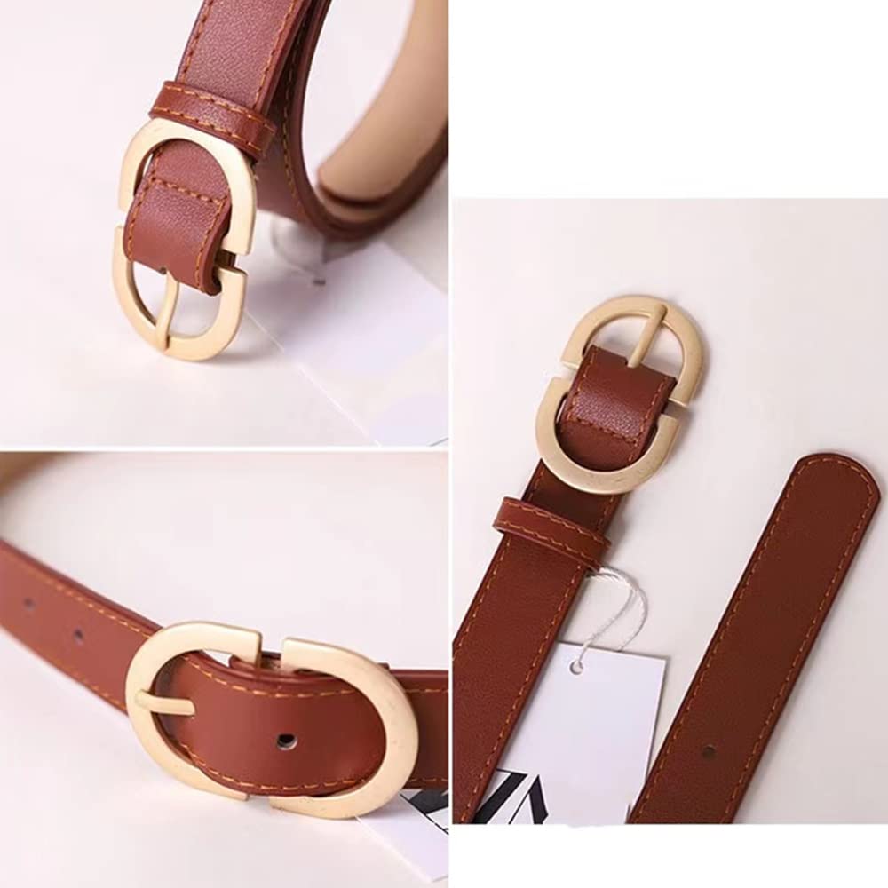 DWCVEKY Womens Belts for Jeans, CR Black Leather Belt Women, 1" Width Womens Black Belt with Gold Buckle for Pants (brown)