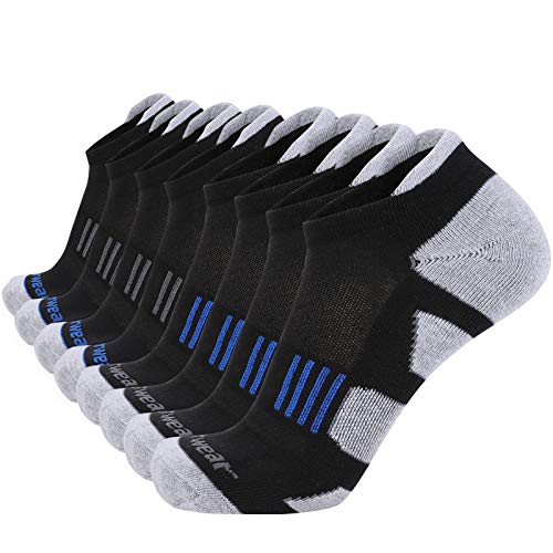 Enerwear 8P Unisex Arch Support Athletic Running Low Cut Sport Socks (7-8.5, Black-Blue Grey Stripe)