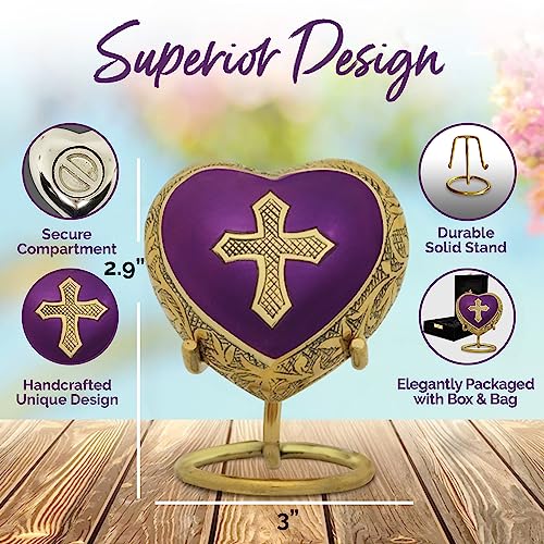 Purple Heart Urn Keepsake - Small Heart Cremation Urn with Stand & Box - Purple Urn - Small Urn for Human Ashes - Honor Your Loved One with Heart shaped Urn Keepsake - Perfect Mini Urn for Men & Women