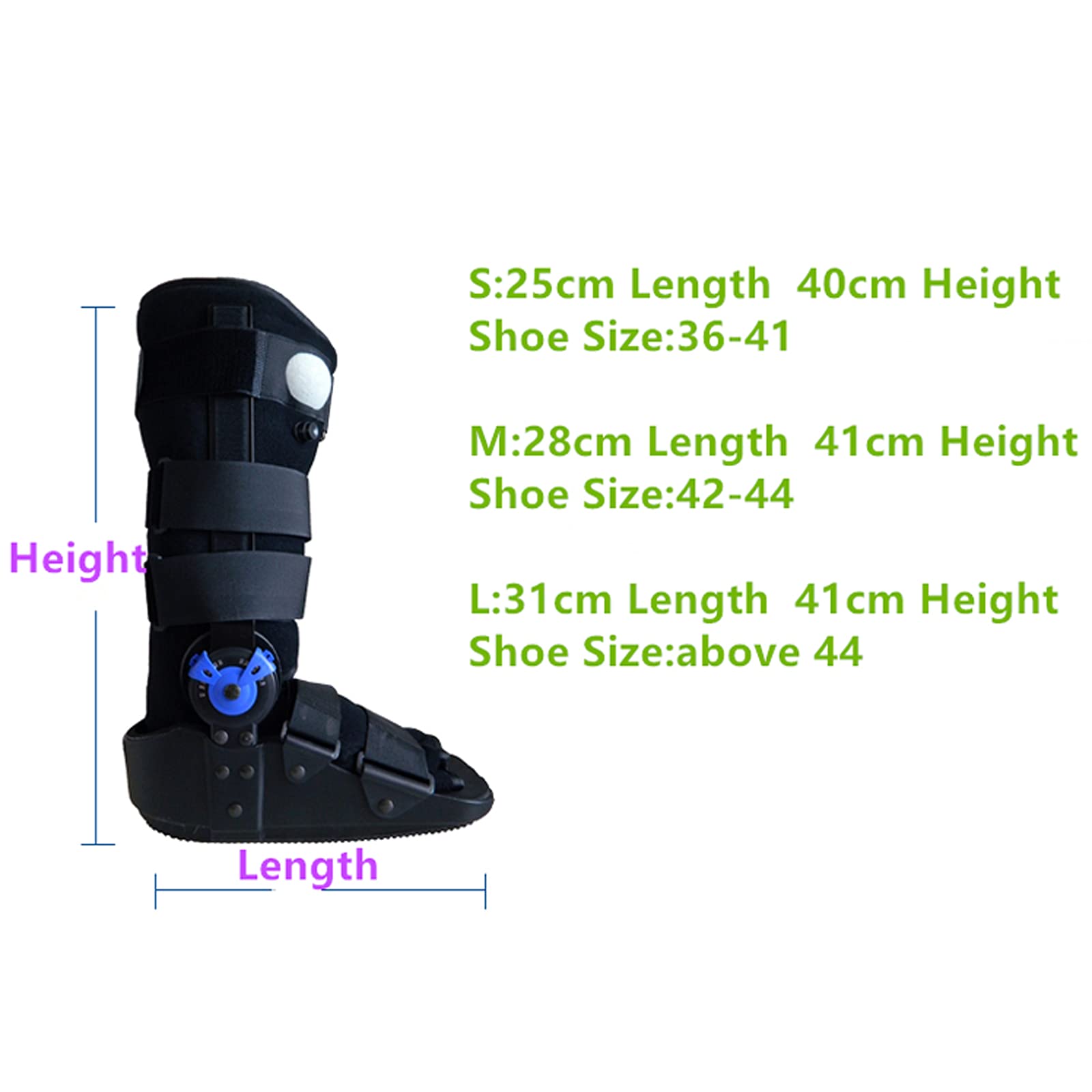 DXDUI Foot Orthosis Boots Fracture Ankle Foot Stabilizer Brace Fixed Leg Fracture Lower Limb Paralysis for Knee Ankle Foot Injuries and Ankle Sprain,S