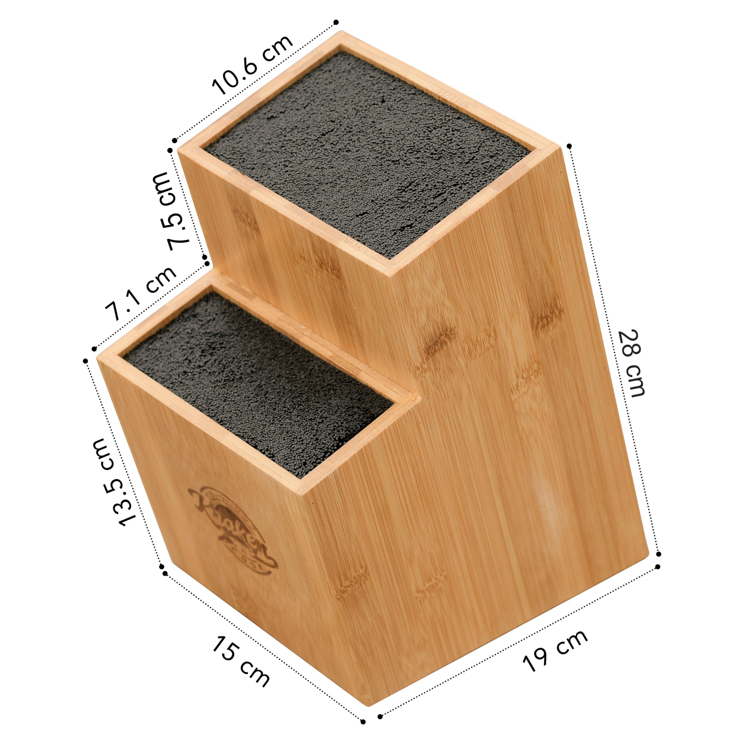 KrakenCook Bamboo Universal Knife Block - Extra large - Without Knives - Strong Resistant Rods - Anti Slip - Two Teired Slotless Knife Organiser