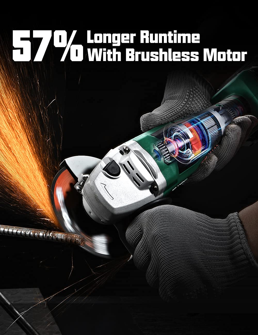 KIMO Cordless Grinder 20V Cordless Angle Grinder w/ 4.0Ah Li-Ion Battery & Charger, 9000RPM Brushless Motor, 4-1/2'' Blade, Electric Brake, 2-Position Handle, Battery Grinder Tool for Metal Wood