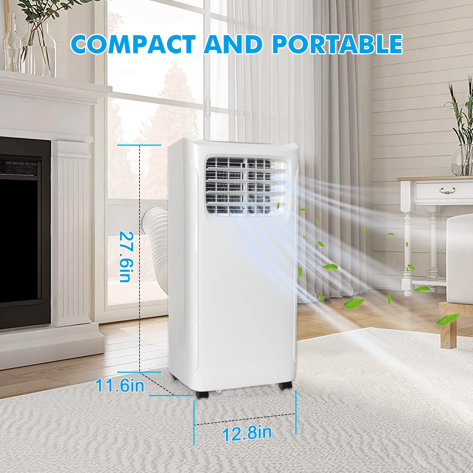 GLOBAL AIR 8,000 BTU Portable Air Conditioner, Powerful Home AC Unit with Built-in Dehumidifier & Fan Mode, Quiet Operation, Includes Remote Control & Window Mount Kit, for Rooms up to 200 Sq.Ft