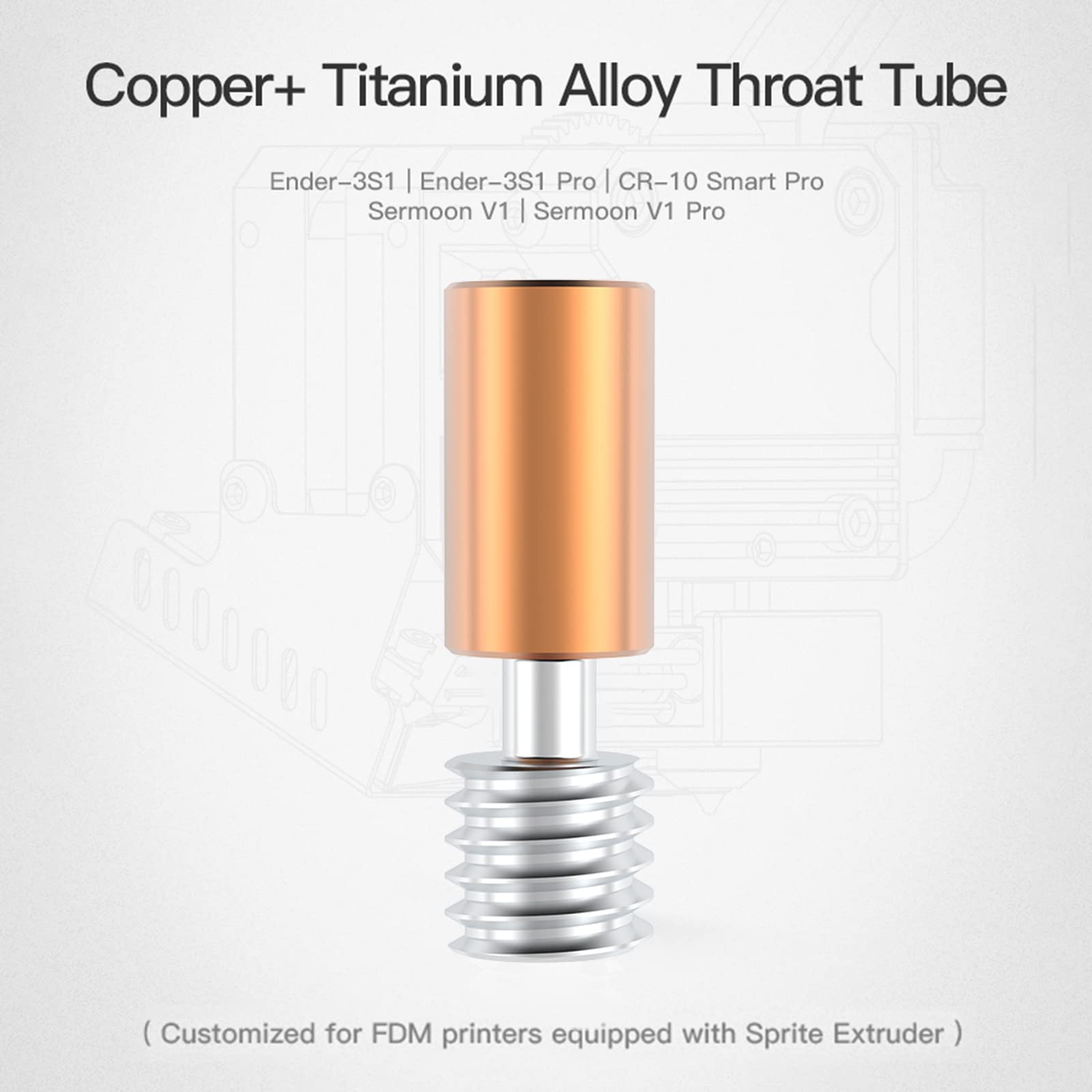 Creality Official Sprite Extruder Pro Upgrade Throat Tube, Copper+ Titanium Alloy 400℃ Bimetal Heatbreak for Creality Ender 3 S1,Ender 3 S1 Pro, 3D Printer with Sprite Extruder Installed