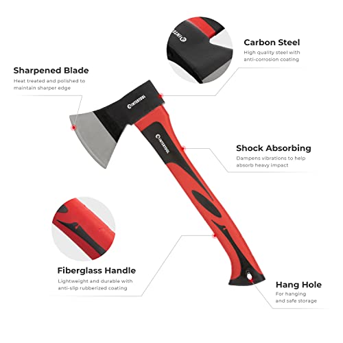 INTERTOOL 15β Hatchet Axe, Small Camp Hand Axe, 1.3 lbs, Wood Chopping, Splitting, Shock Absorbing Fiberglass Anti-Slip Handle HT-0261