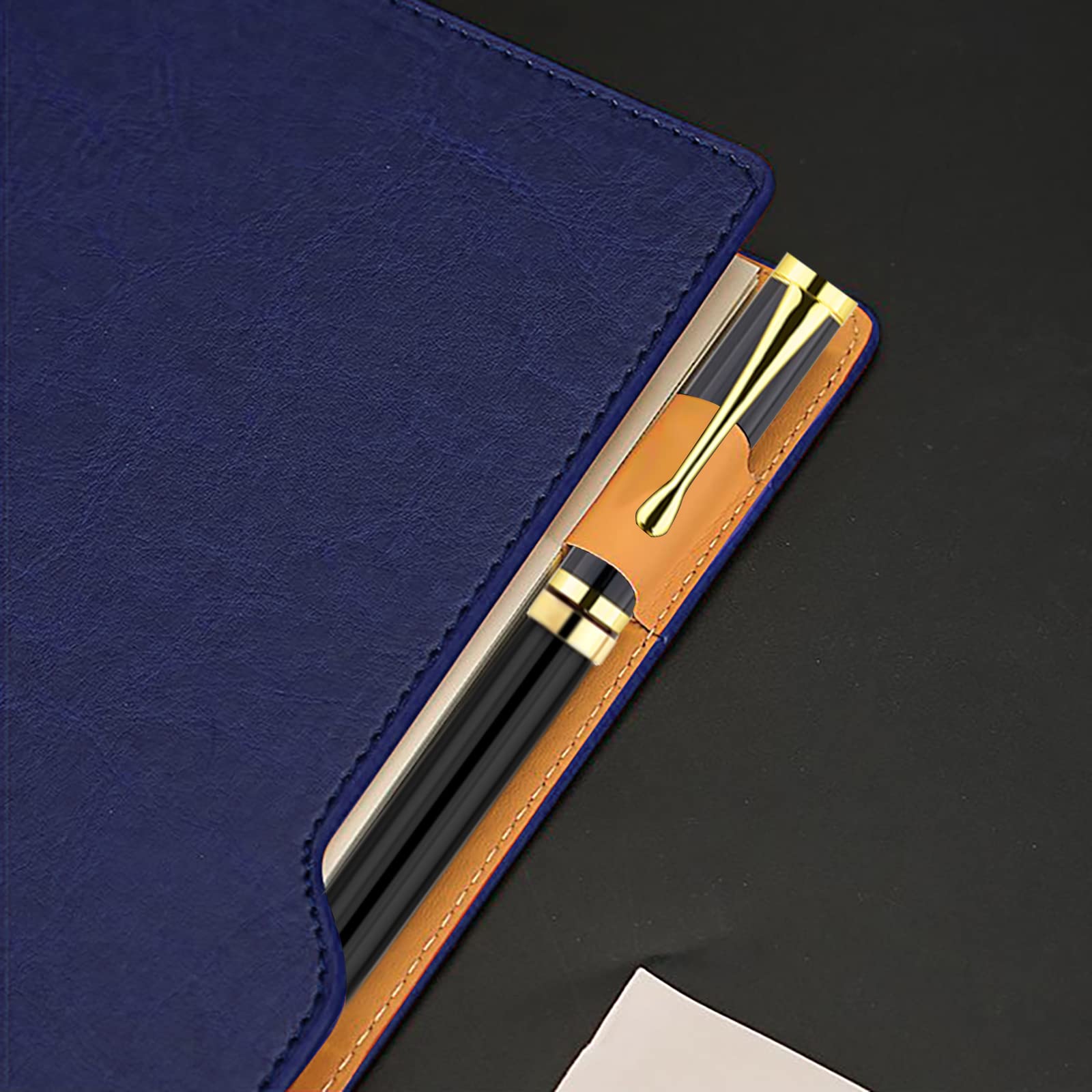 DSKPRTE Update A5 Refillable Leather Notebook for Writing 6-Ring Binder Leather Journal with Pen&Extra Black Ink Refill Lined Travel Journal for Men&Women Hardcover Notebook Daily Planner(Blue)