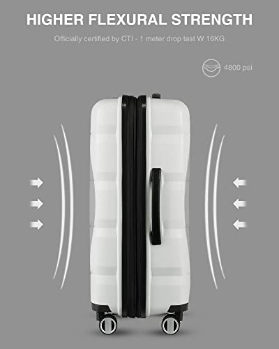LUGGEX White Luggage Sets 3 Piece - Expandable Carry on Luggage Set with Spinner Wheels - Lightweight Versatile Shopping and Sightseeing.(White Suitcase)