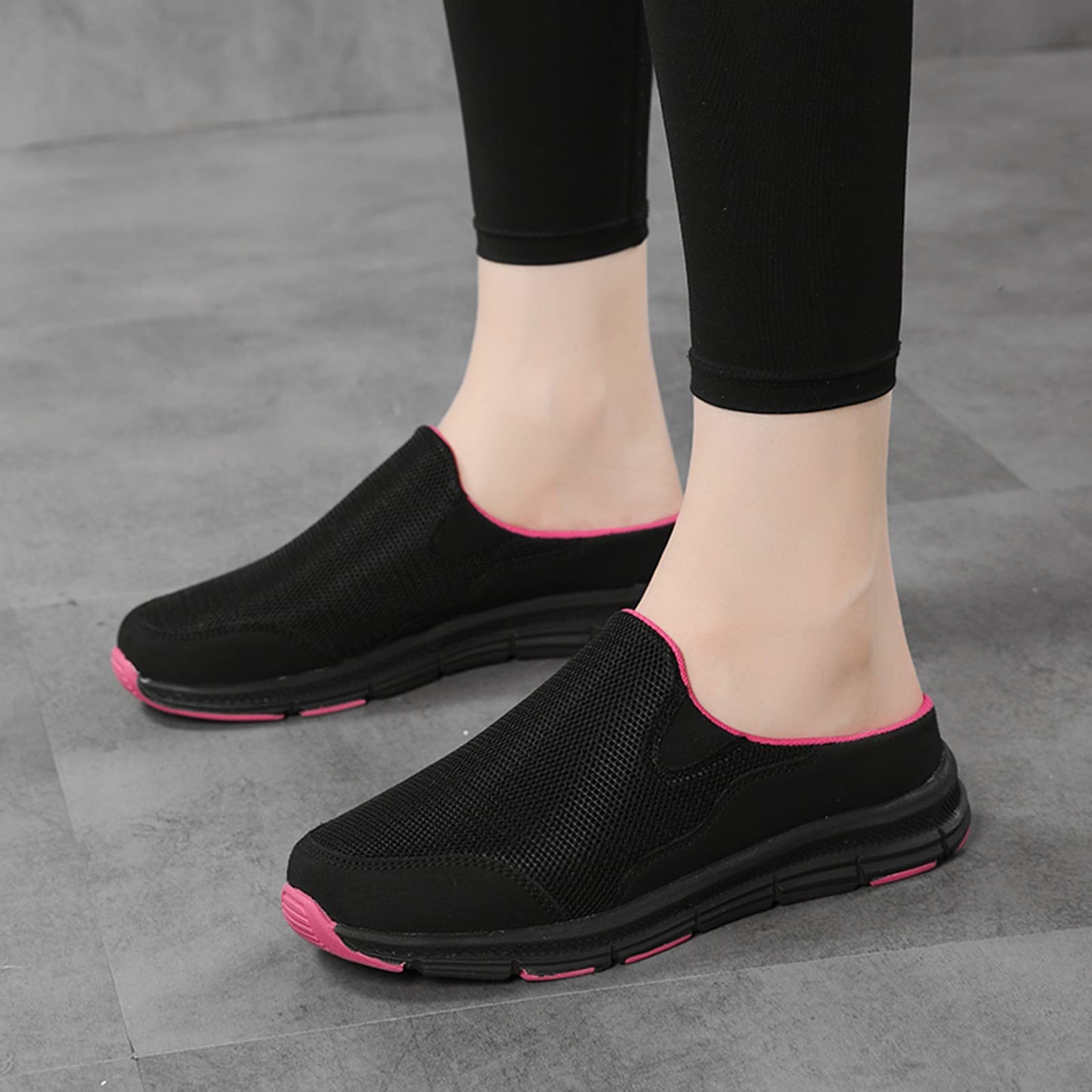 FASDNENDYS Women's Comfortable Wrap Half Slipper Flat Bottom Soft Mesh Sports Casual Shoes Winter Shoes for Men Casual Black