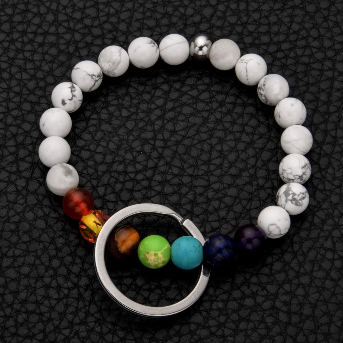 DYJELWD Wrist Keychain Bracelet 7 Chakra Beaded Stretch Healing Bracelet Wristband Keychain for Outdoor Office (Chakra keychain bracelet)