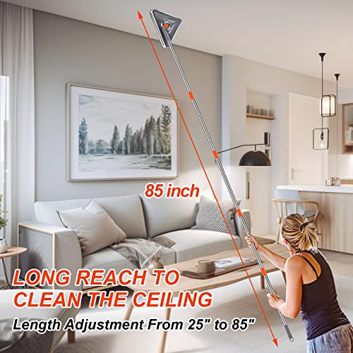 Wall Mop Wall Cleaner with 85 Inch Long Handle, 360° Rotating Microfiber Dust Mop, Skirting Cleaning Tool Ceiling Gasket Window Cleaning Kit with 6 Replacement Pads and 25" to 85" Extension Pole