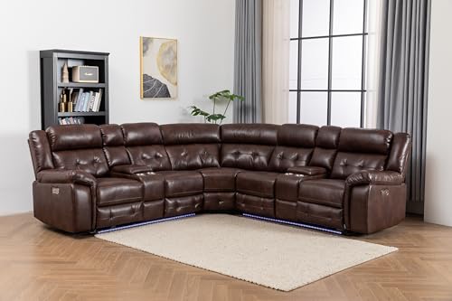 Kingway Living Room Furniture Sets, Large Sectional Couches with Cup Holders, Home Theater Sofa, Light Brown