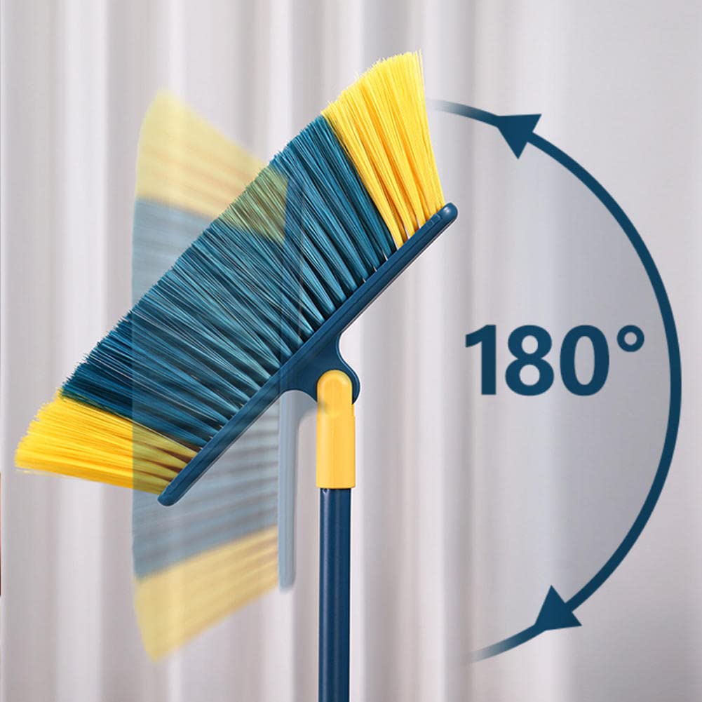 FEMUN Sweep Dustpan Set Durable Indoor Non-Stick Hair Household Rotating Head Soft Hair Long Handle Stainless Steel Thickened Sweep Broom and Dustpan, Used Under beds, Sofas, and cabinets