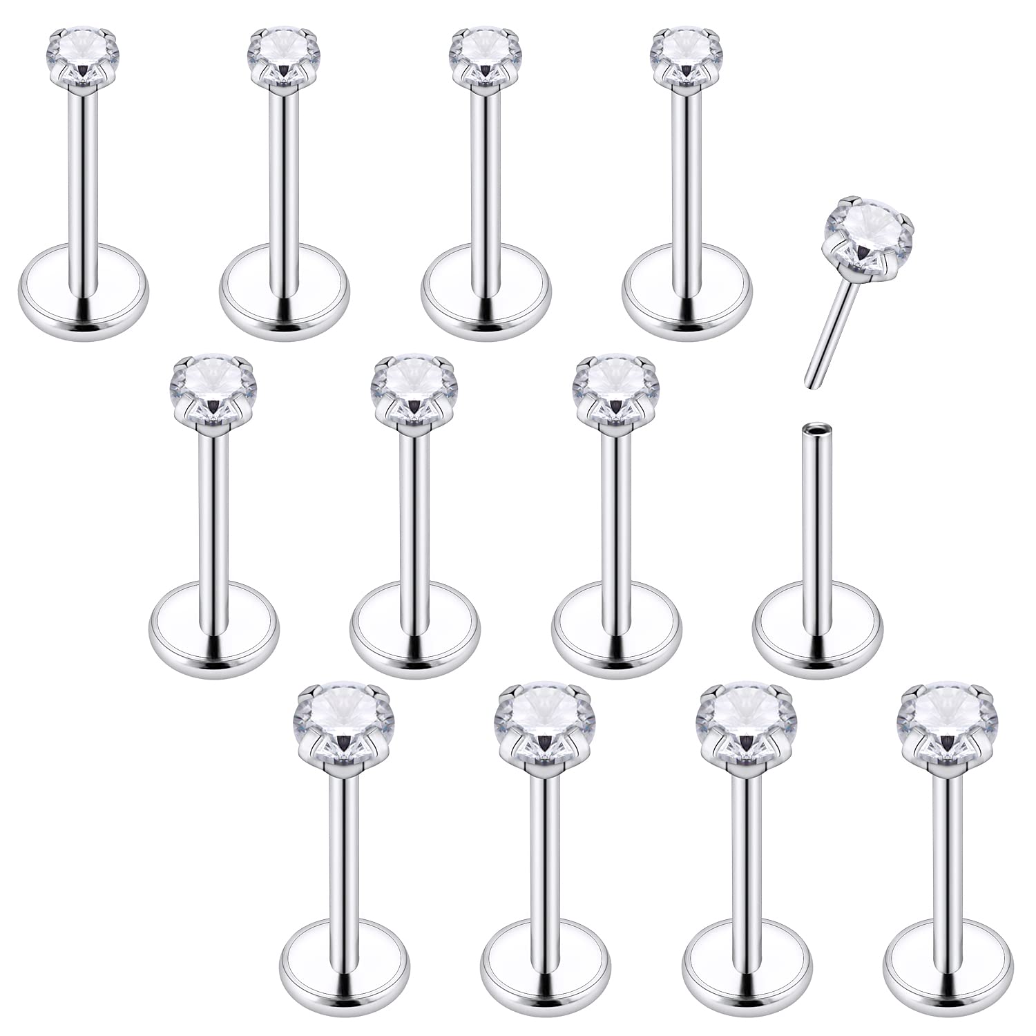 Dyknasz 20G Threadless Nose Stud Threadless Earring Set Surgical Steel Push in Nose Rings Studs for Women Nose Piercing Jewelry for Men Flat Back Cartilage Tragus Forward Helix Earrings
