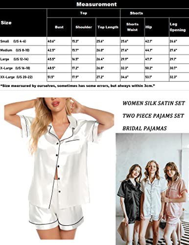 Pjmlifecoco Silk Pajamas Women's Satin Lounge Set Soft Sleepwear Short Sleeve Pajama Top with Shorts Pj Set White