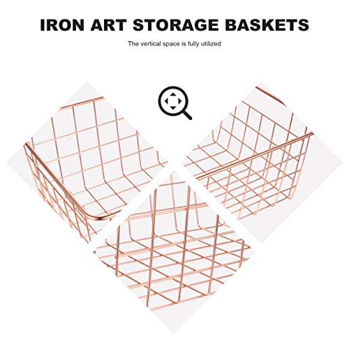 ORFOFE Basket Laundry Sundry Baskets Iron Makeup Gold Table Rose Books Desktop Blanket Organizer Storage Food Sundries Decorative Clothes Shelfrose Household Nesting Wire Cloths