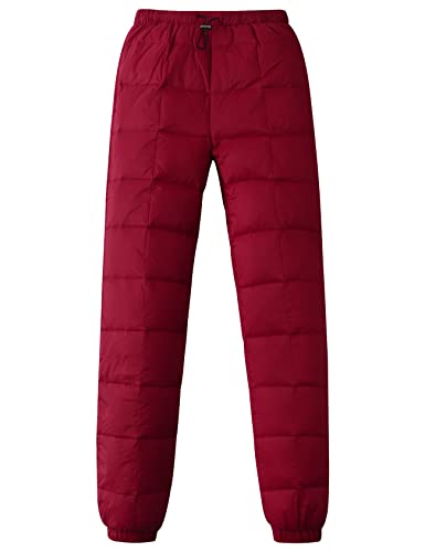 Gihuo Snow Pants Womens Winter Windproof Down Pants Warm Outdoor Ski Pants Padded Loose Ultralight Warm Trousers(Wine-S)