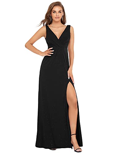 Ever-Pretty Women's V-Neck Front Wrap Sparkly Side Split Formal Wear Dress Black US10