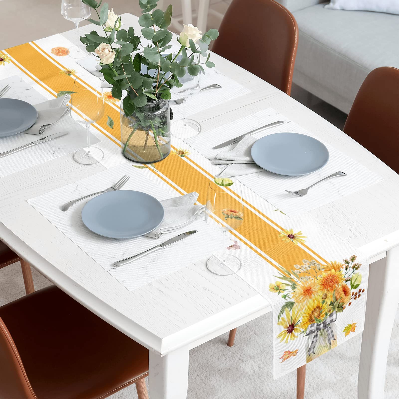 Fall Table Runner 72 Inches Long Autumn Florals Dining Fall Vase Decor Table Runner Farmhouse Indoor Fall Home Decorations