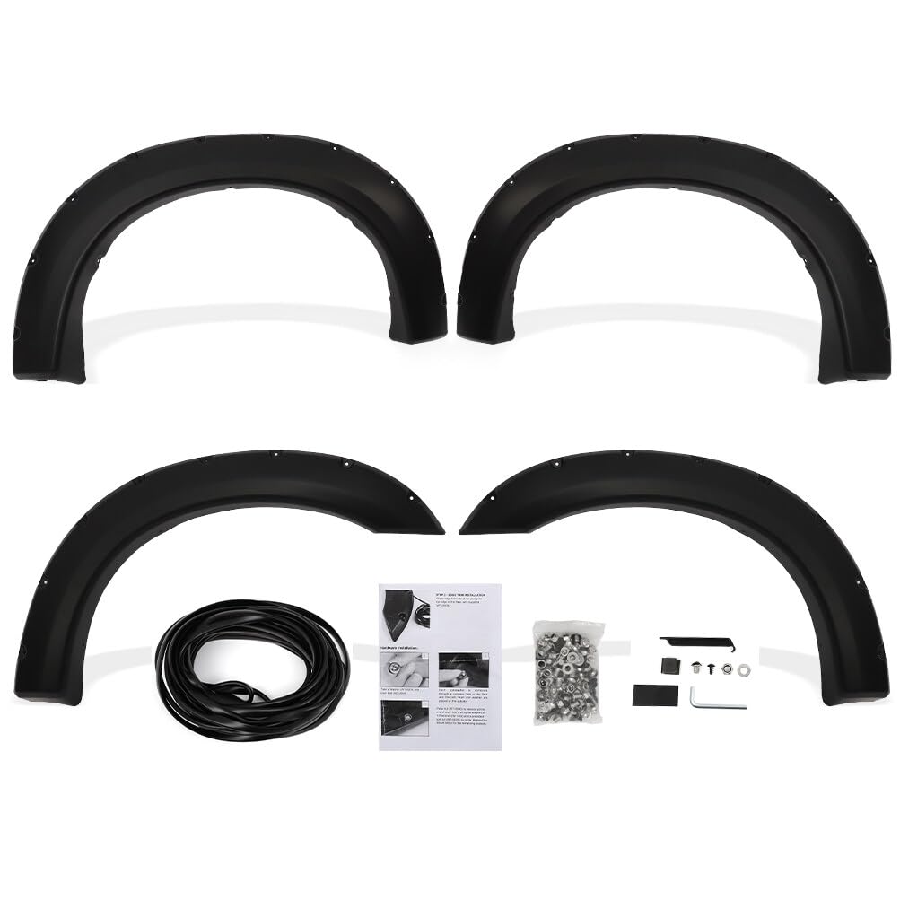 ECCPP PP Black Smooth Fender Flares For 1999-2007 For Ford For F250 For F350 Super Duty With Rubber Edge Trim Hardware Kit Automotive Exterior Accessories