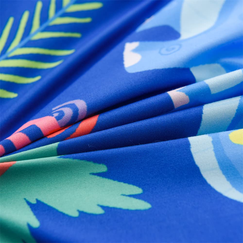 Holawakaka 4 PCS Boys Dinosaur Toddler Bedding Set, Colorful Dinosaurs Printed on Navy Blue, includes Quilted Comforter, Fitted Sheet, Flat Sheet, and Pillow Case for Kids