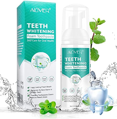 Teeth Whitening Toothpaste Foam-Baking Soda Toothpaste,Ultra-fine Mousse Deeply Clean Gums,Intensive Stain Removal,Travel Friendly, Easy to Use,Oral Care Toothpaste Replacement Mouth Wash Water(60ml)