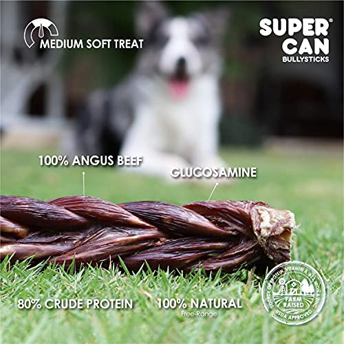 SUPERCAN BULLYSTICKS 12" Braided (30pc) Beef Bully Sticks for Small Medium Large Dogs - 100% Natural Dog Chews - Long Lasting Treats for Aggressive Chewers - Healthy Teeth - Free Range