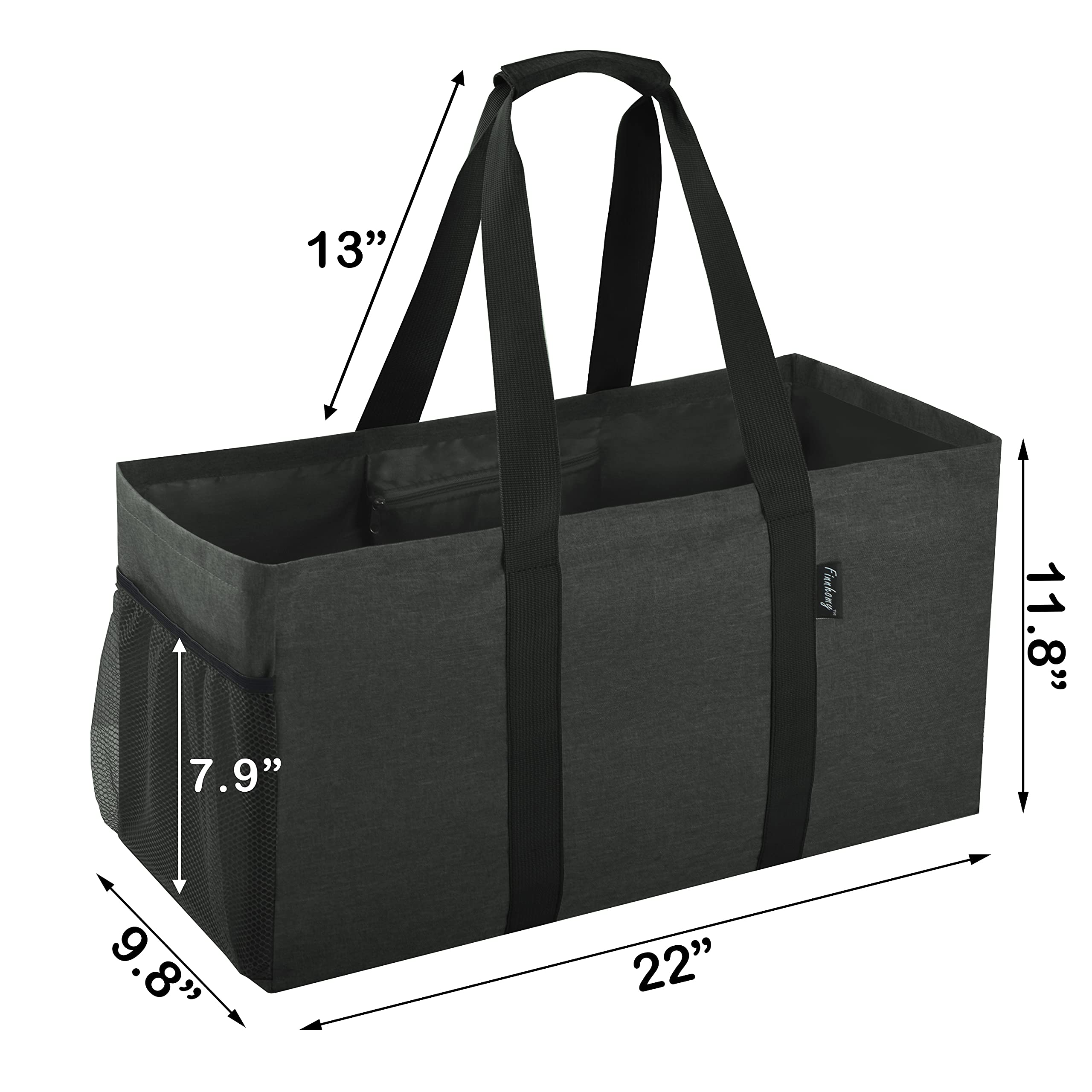 Finnhomy 42L Extra Large Utility Tote Bag, Durable Oxford Fabric Storage Bag with Handles and Pockets, Reusable Folding Grocery Bags Totes for Pool Beach Picnic Shopping Laundry, 2 Pack Charcoal Black