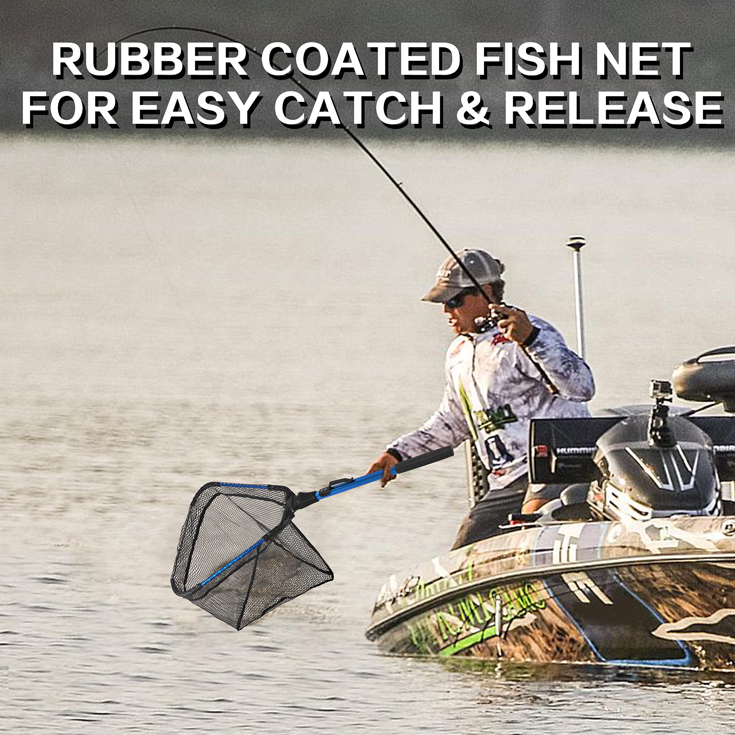 Fishing Landing Net Collapsible Fishing Nets Floating Fish Landing Net with Nylon Mesh Extendable Handle Safe Fish Net for Saltwater Freshwater Kids Men Women