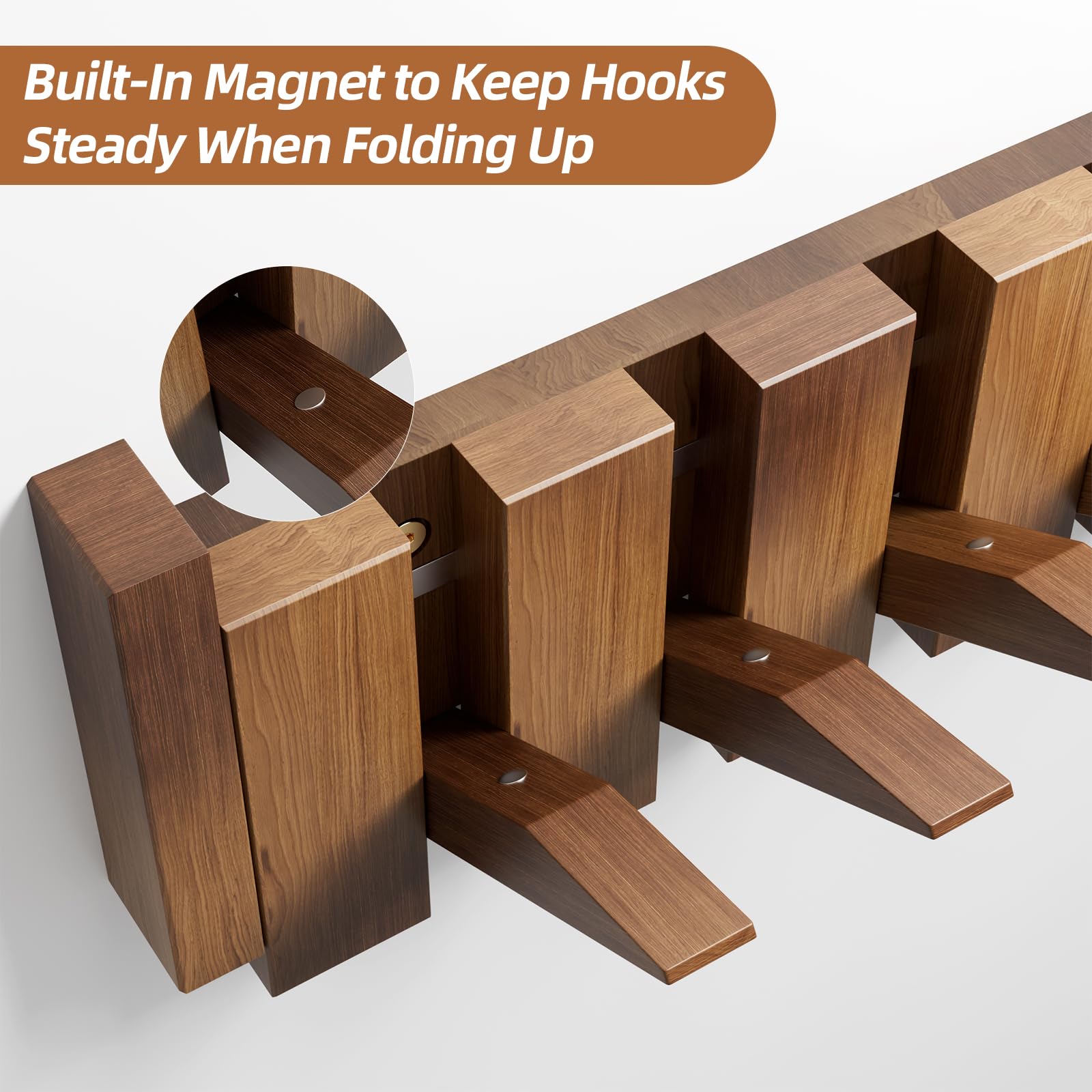 Kiseely Wooden Coat Rack, Wall Mounted Handmade Natural Hook, Space-Saving Coat Hanger with 10 Flip-Down Hooks for Entryway, Bedroom, Bathroom Decoration (Walnut M1, 10 Hooks)