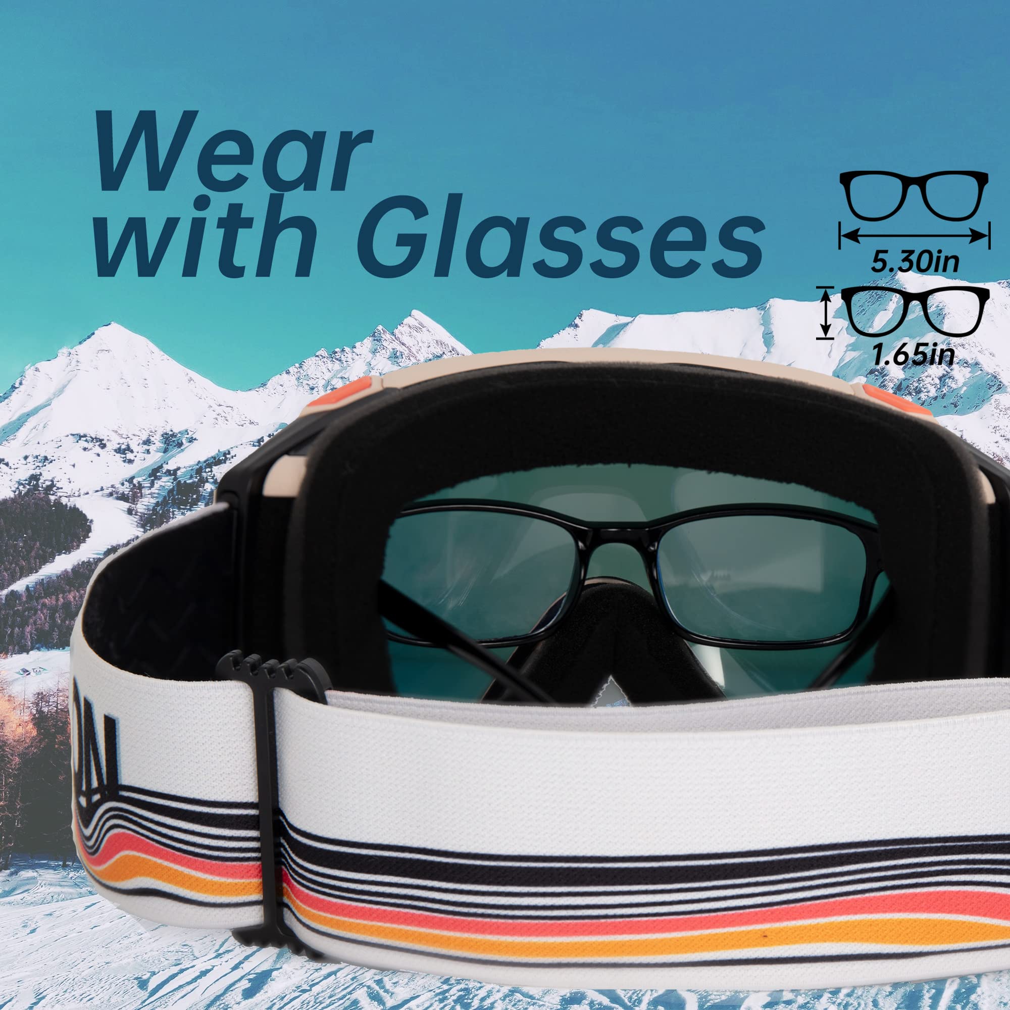 GLAMVILLA Ski Goggles Snow Goggles Snowboard Goggles for Women Man with 100% UV Protection (A5-Light Orange vlt18.9%)