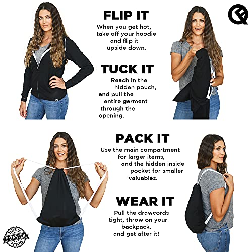 Quikflip 2-in-1 Reversible Backpack Hoodie (As Seen on SHARK TANK) Women's Full-Zip Hero Hoodie Lite - Black