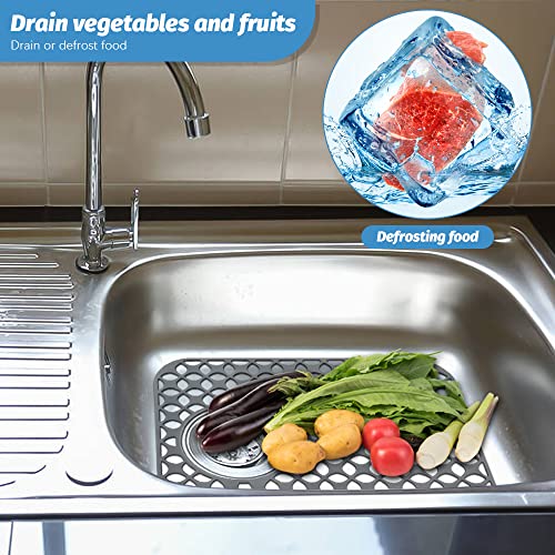 Finphoon Sink Protectors for Kitchen Sink,Kitchen Sink Mats, 2pcs 13.8'' X 11.4'' Sink Mats for Bottom of Kitchen Sink, Heat-Resistant Silicone Sink Protector for Side Drain