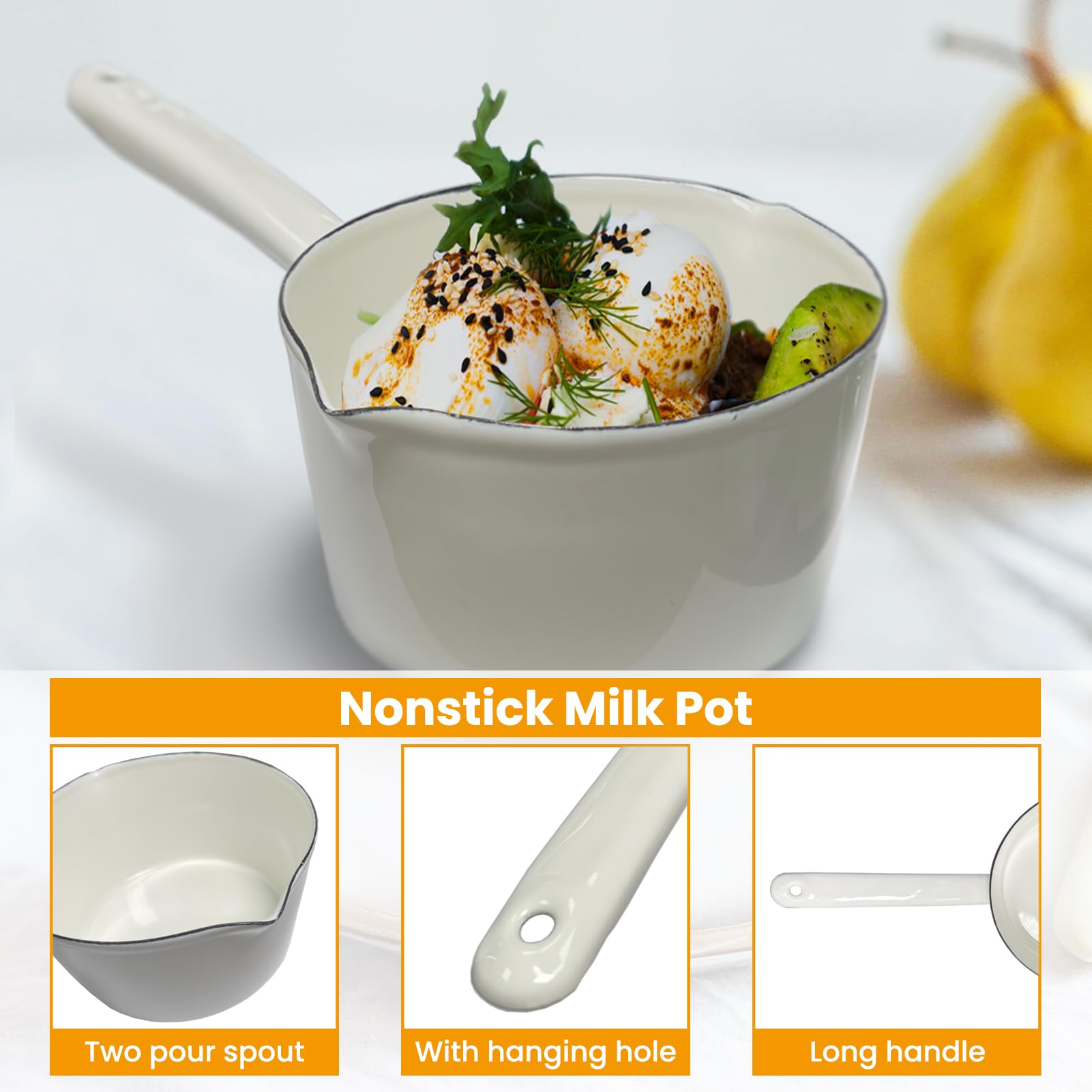 LIFTATAPA Enamel Milk Pan, 1.2L Mini Butter Warmer, Enamelware Saucepan Pan with Pour Spout, Nonstick Enamel Milk Pot, Enamel Melting Pot for Induction Electric Gas Stoves
