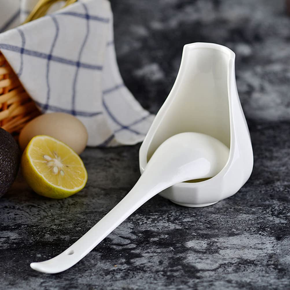 Hemoton Decor 2pcs Ceramic Spoon Rest Bottle Long Handle White Ceramics Stainless Steel Spoon