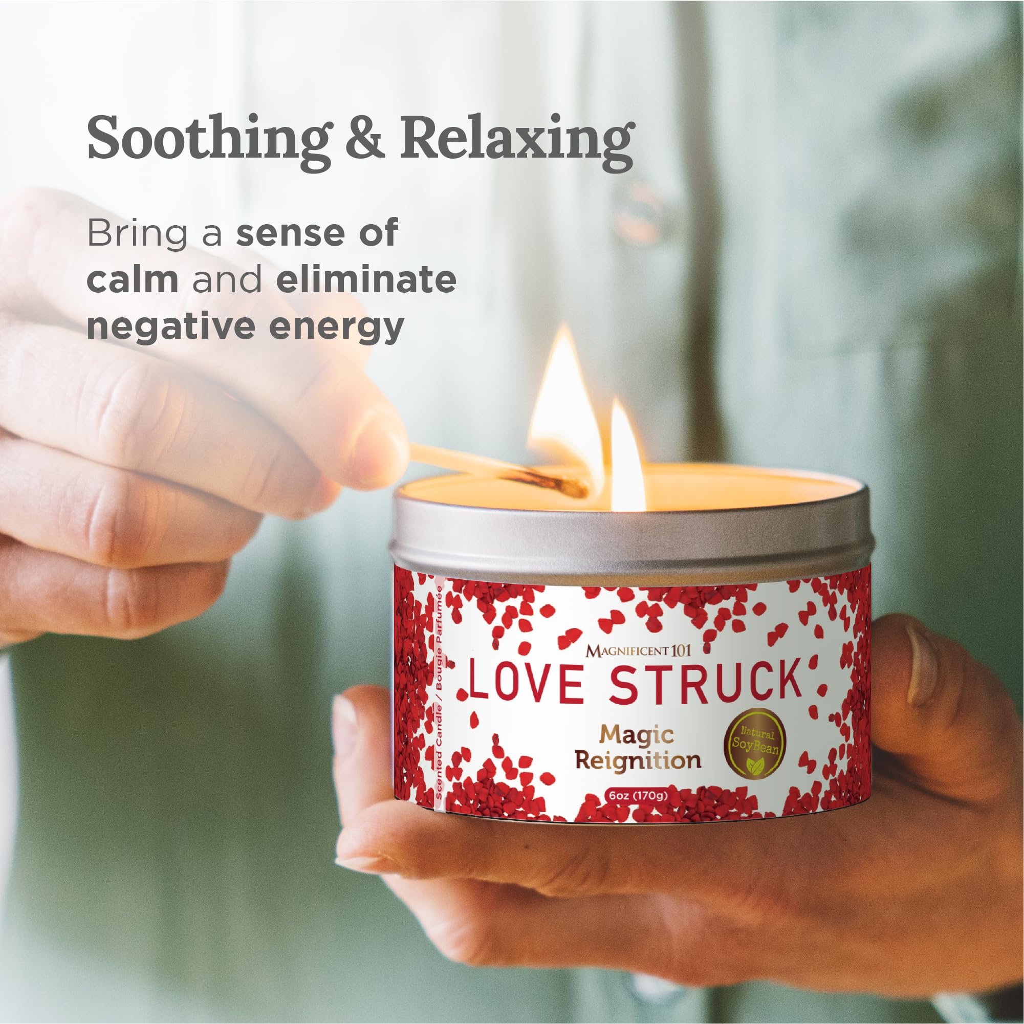 Magnificent 101 Love Struck Aromatherapy Candle β 6 Oz - 30 Hour Burn | Soy Wax Tin Candle for Love Reignition, Purification, Manifestation, & Chakra Healing