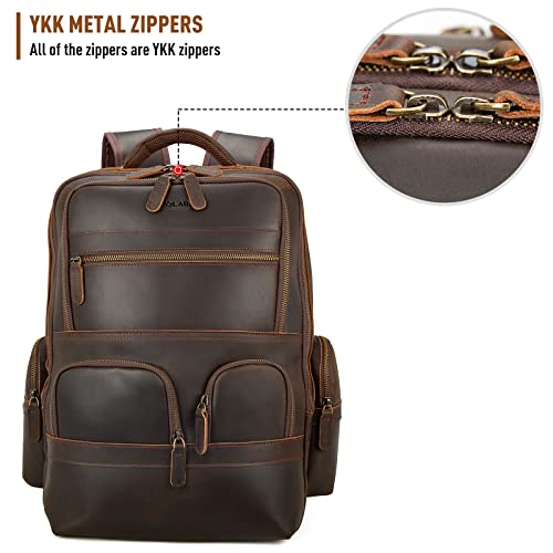 Polare Full Grain Leather 17.3 Inch Laptop Backpack 29L Large Business Overnight Weekender Rucksack Vintage Multi Pockets Travel Computer Bag