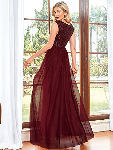 Ever-Pretty Women's Long Glitter A-line Tulle Formal Wedding Party Dress for Women Burgundy US14