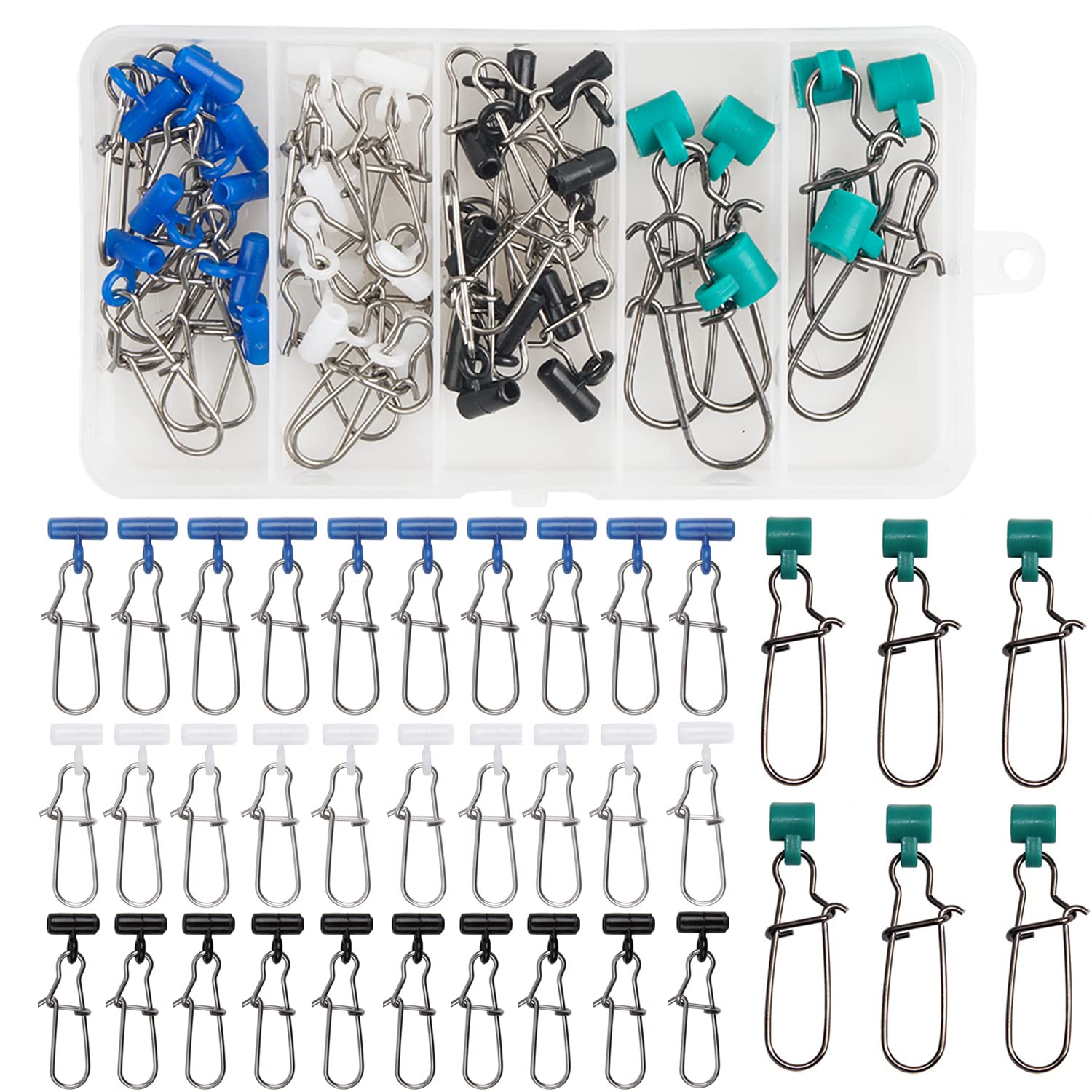 Fishing Line Sinker Slide with Duo Lock Snap - 36PCS Heavy Duty Swivels Fishing Sinker Sliders for Braided Line Connectors Fishing Tackles