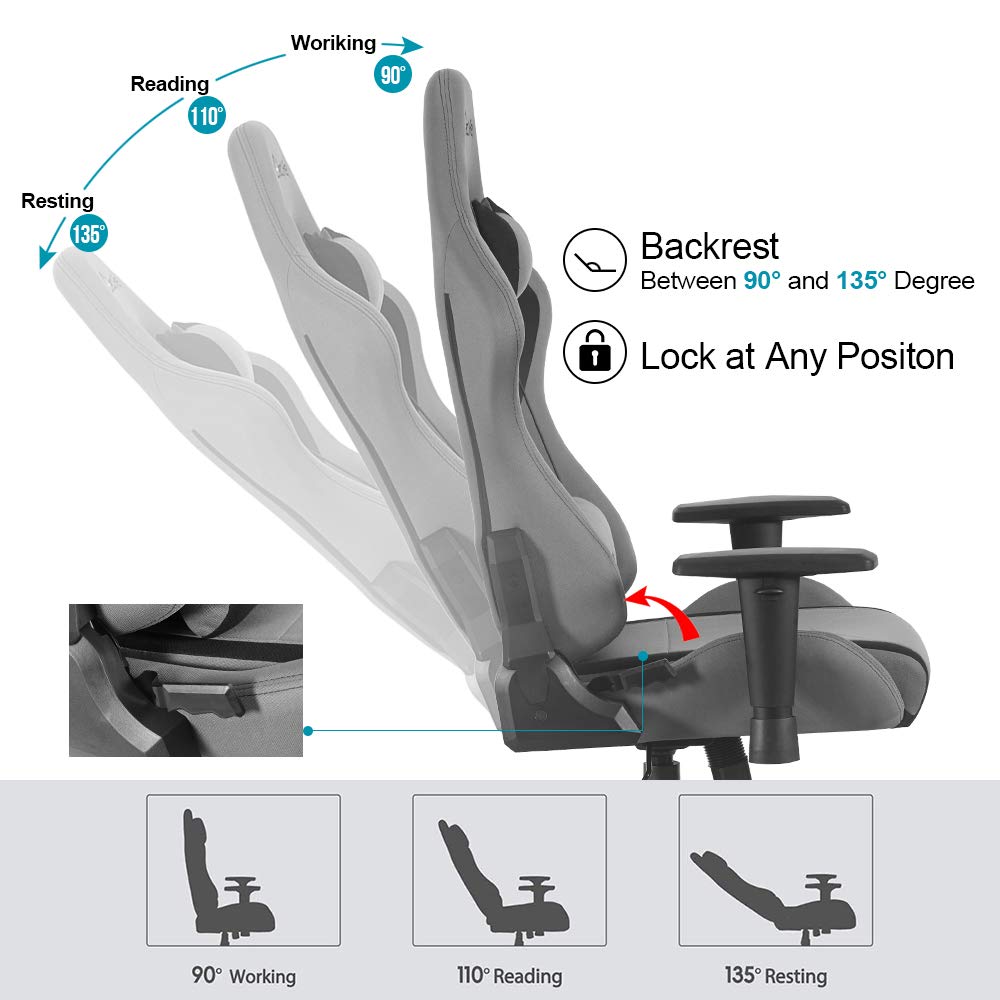 eclife Gaming Chair Ergonomic Racing Office Chair, Composite Linen Recliner, Computer Desk Chair,W/Massage Lumbar Support,Headrest Armrest,Rocking 360 Swivel Task Chair, 350 lbs