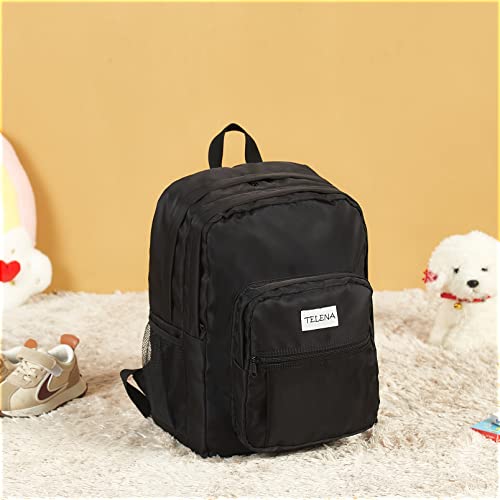 Telena School Backpack for Teen Girls Boys Lightweight Bookbag Backpack for Middle & High School with Bottle Side Pocket, Black Bookbag